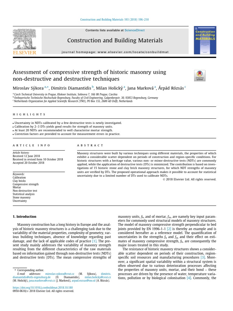 Compressive Strength of Historic Masonry | PDF | Nondestructive Testing ...
