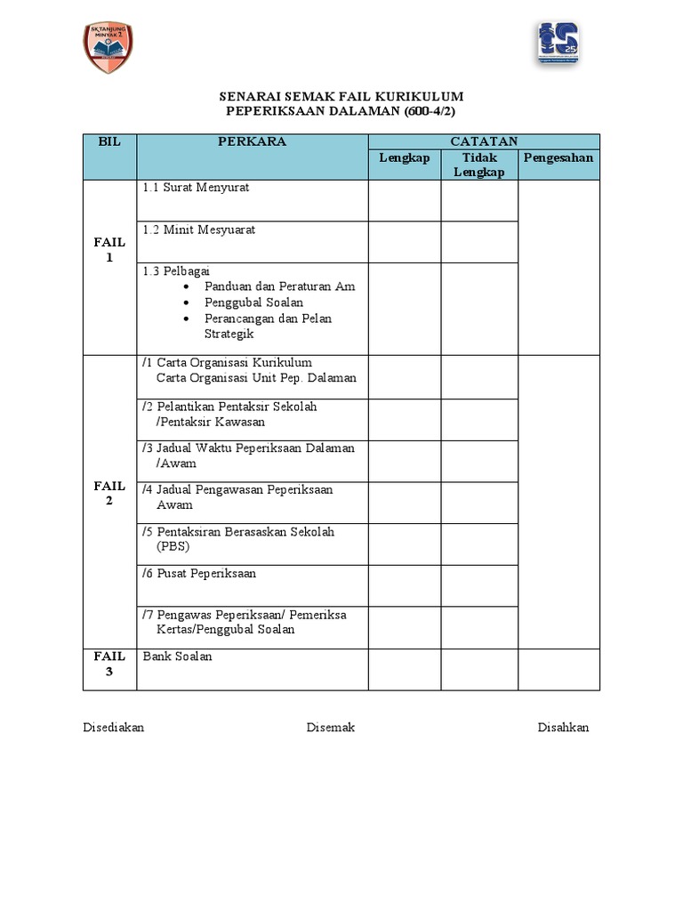 SENARAI SEMAK FAIL UNIT KURIKULUM.docx | PDF