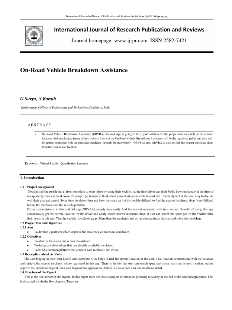 On-Road Vehicle Breakdown Assistance App | PDF | Android (Operating ...