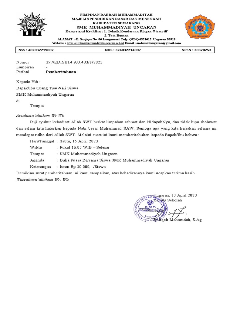 Surat Edaran Buka Puasa Bersama 1444 H | PDF