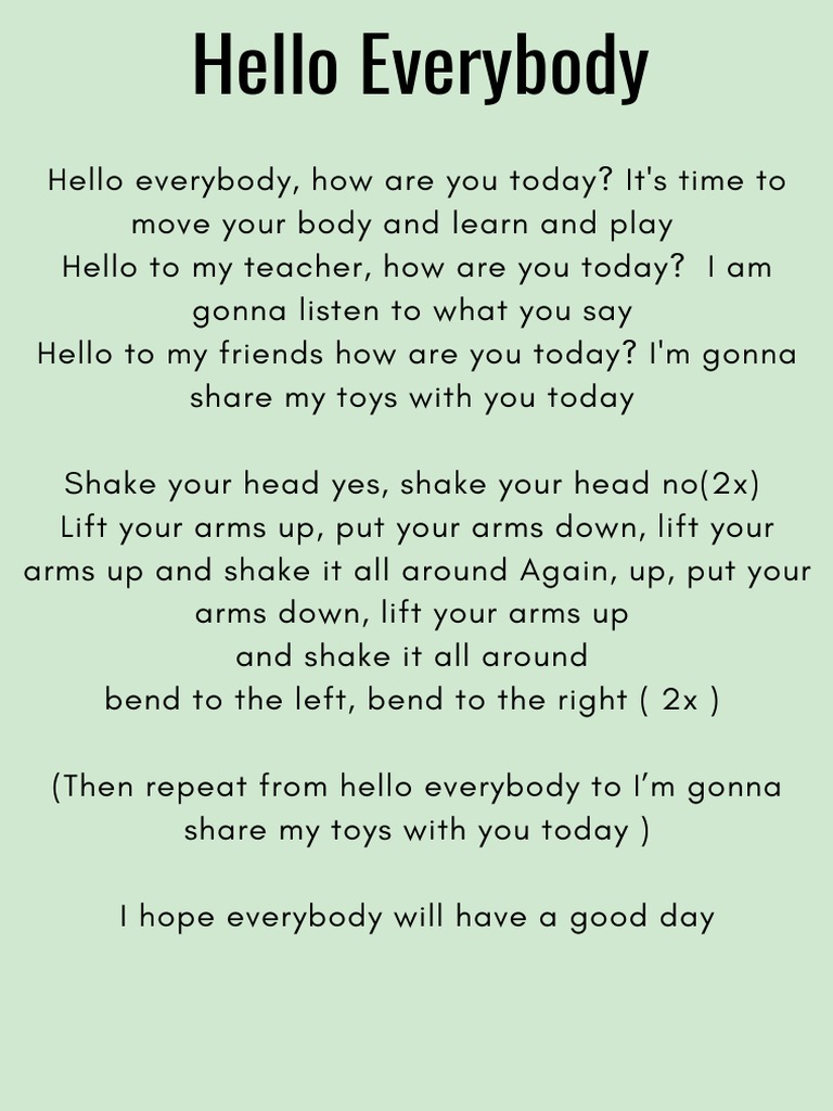 Hello Everybody, How Are You Today? | PDF