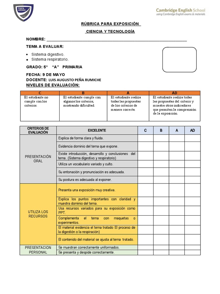 Rúbrica para Exposición Ciencia y Tecnología | PDF