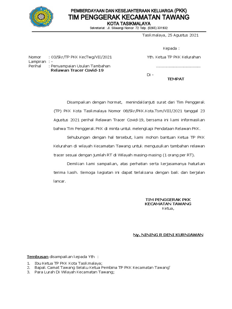 Surat Relawan Tracer 1 RT 1 | PDF