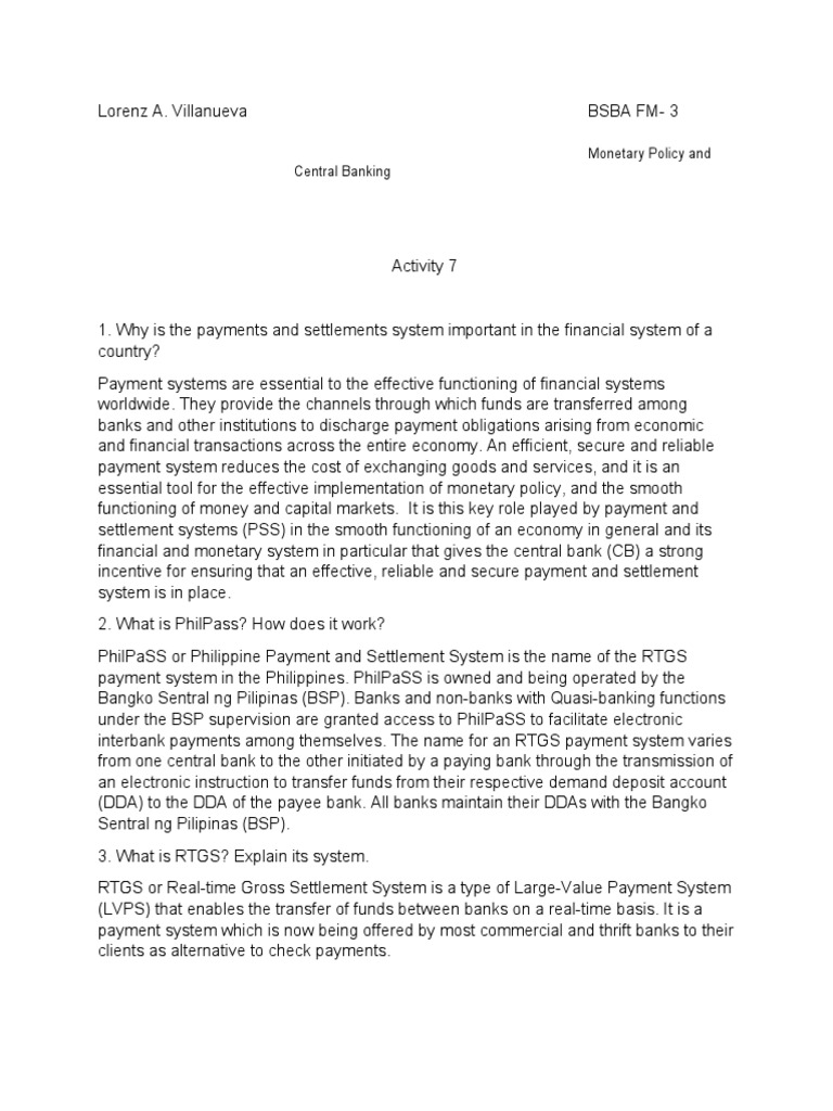 Activity 7 Villanueva BSBA FM 3 | PDF | Payment System | Banks