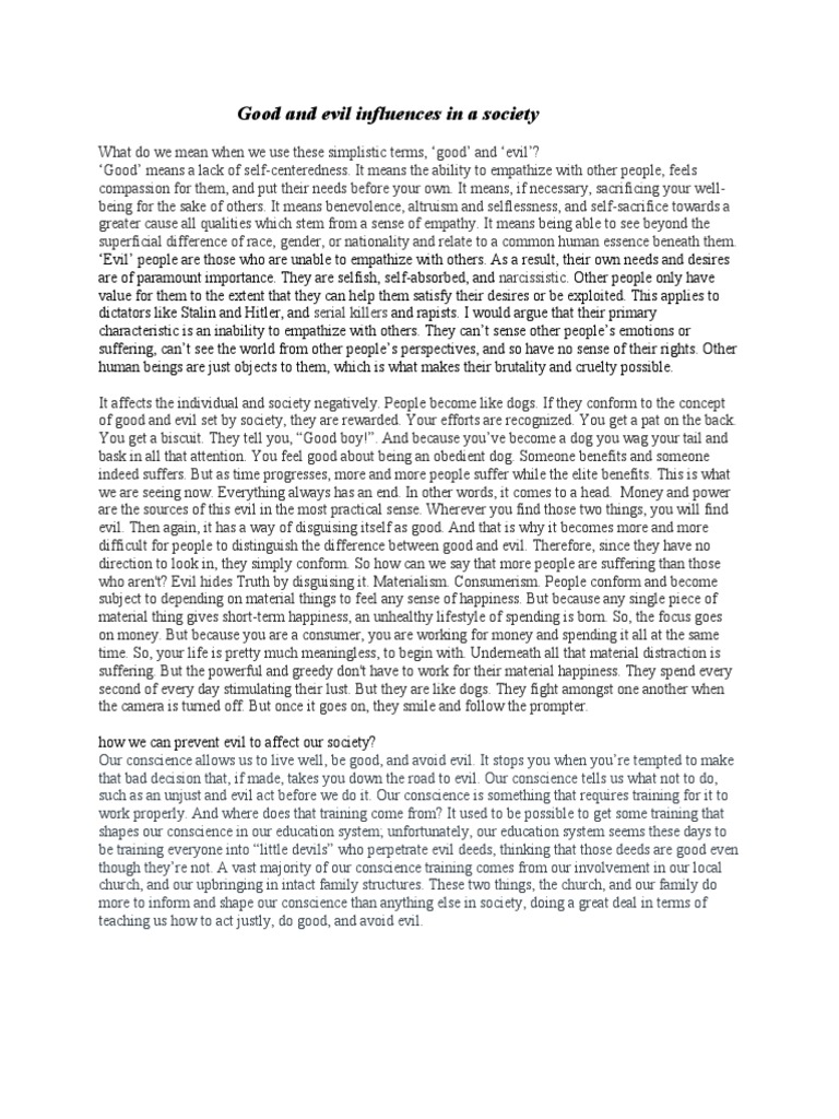 Advocacy Essay What Is Good and Evil. | PDF | Empathy | Altruism
