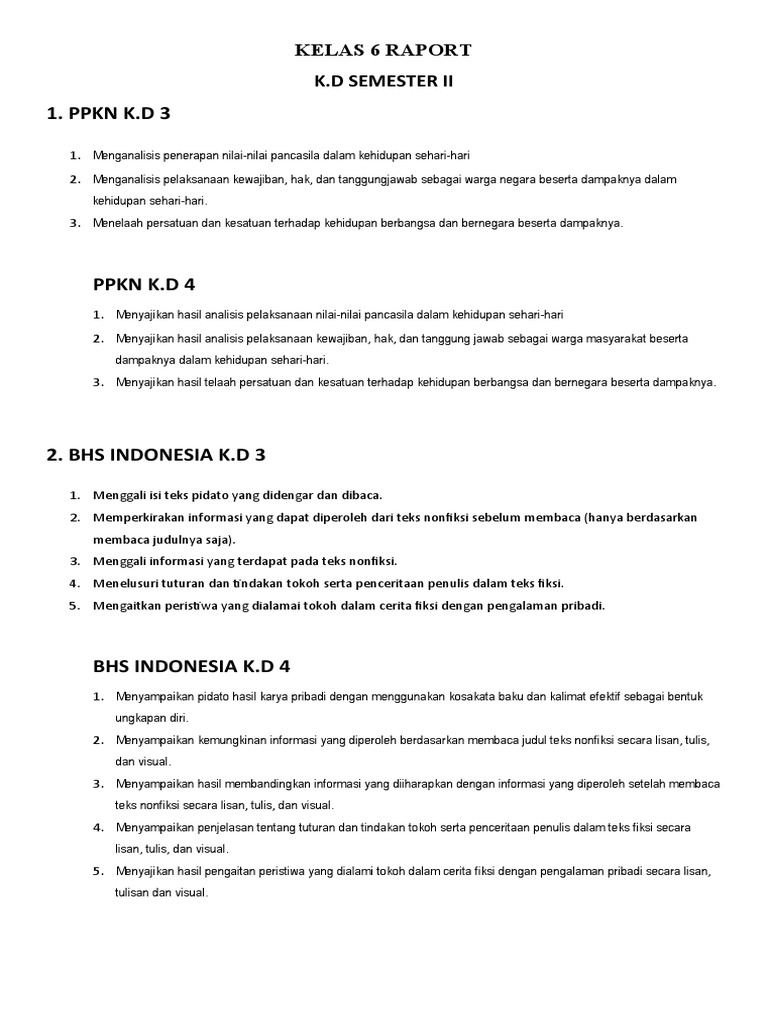 KD RAPORT Kelas 6 SMT 2 | PDF