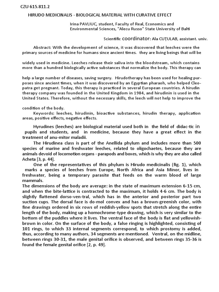 Doc1 HIRUDOTERAPIA | PDF | Coagulation | Clinical Medicine