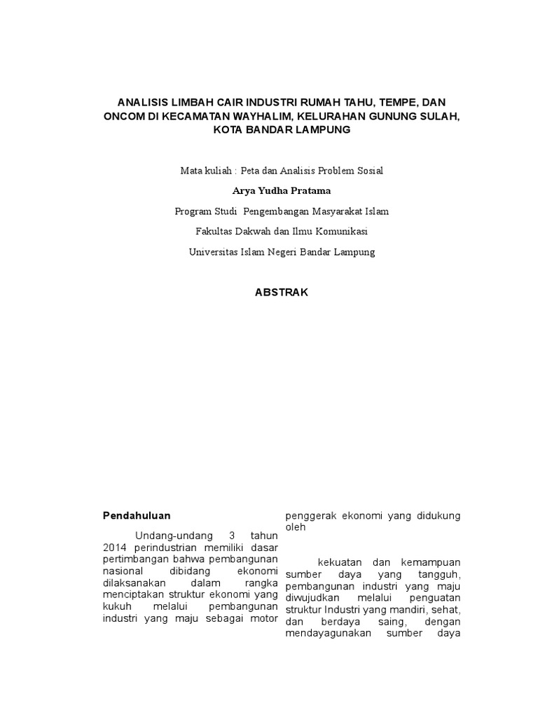 Analisis Limbah Cair Industri Tahu dan Tempe | PDF | Teknologi & Rekayasa