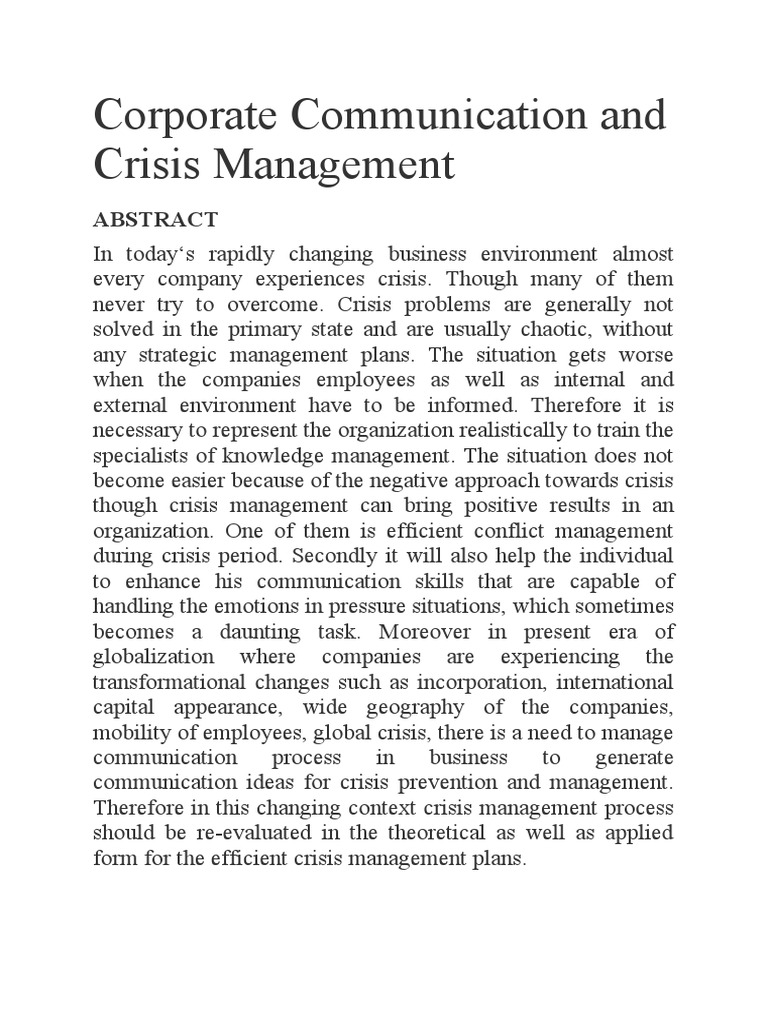 Crisis and Corporate Communication | PDF | Crisis Management ...