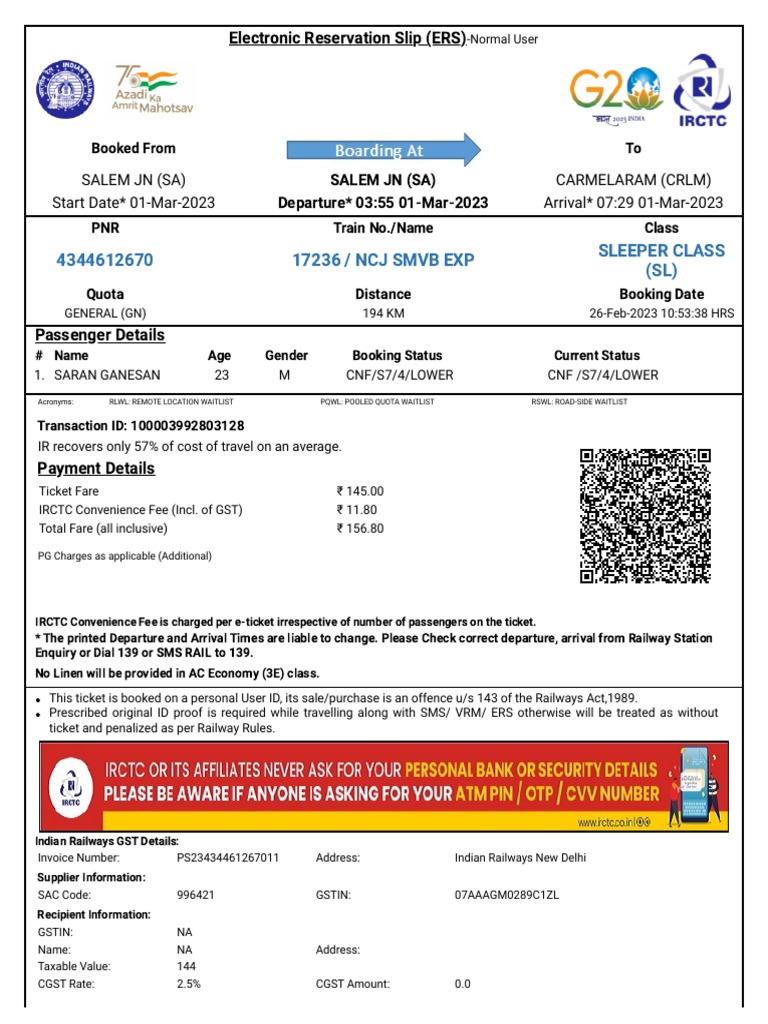 Train Ticket 01 03 | PDF | Identity Document | Qr Code