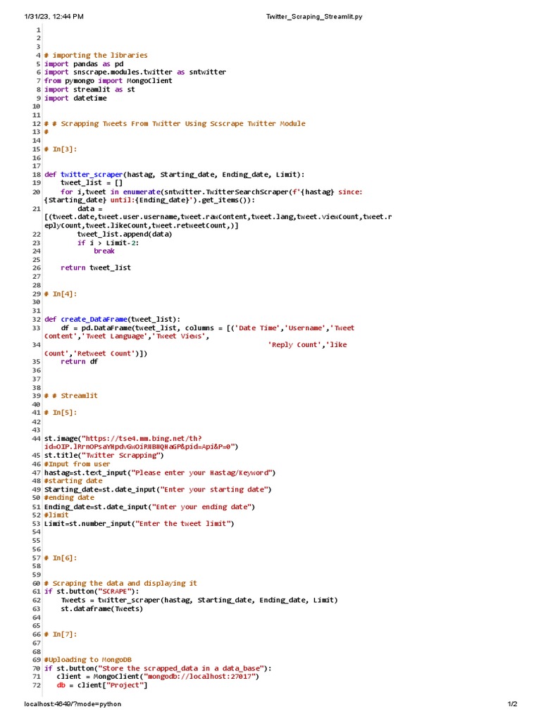 Twitter Scraping Streamlit - Py | PDF | Internet | Software Development Twitter Scraping Streamlit - Py | PDF | Internet | Software Development