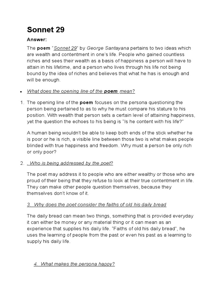 Sonnet 29 | PDF | Contentment | Happiness