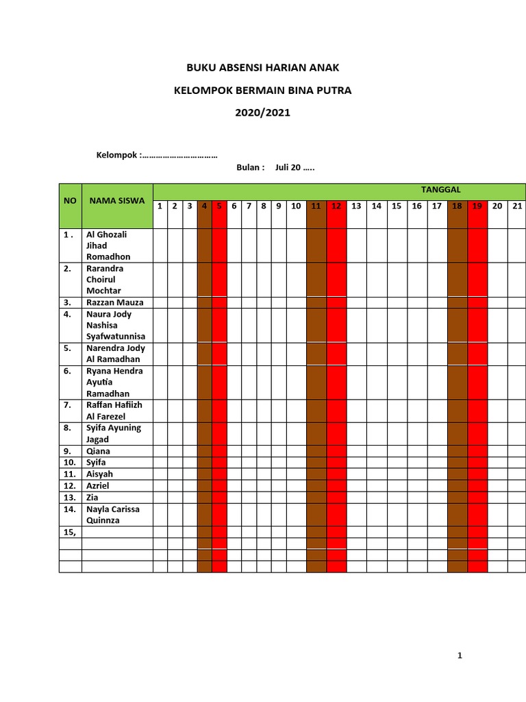 Contoh Grafik Absensi Siswa | PDF | Griya & Taman