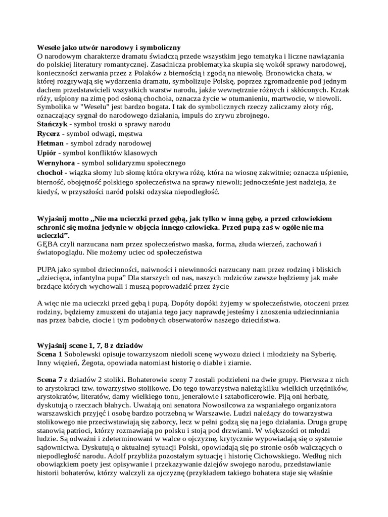 Język Polski Notatka Wesele | PDF