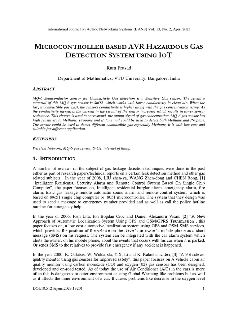 Microcontroller Based Avr Hazardous Gas Detection System Using Iot | PDF