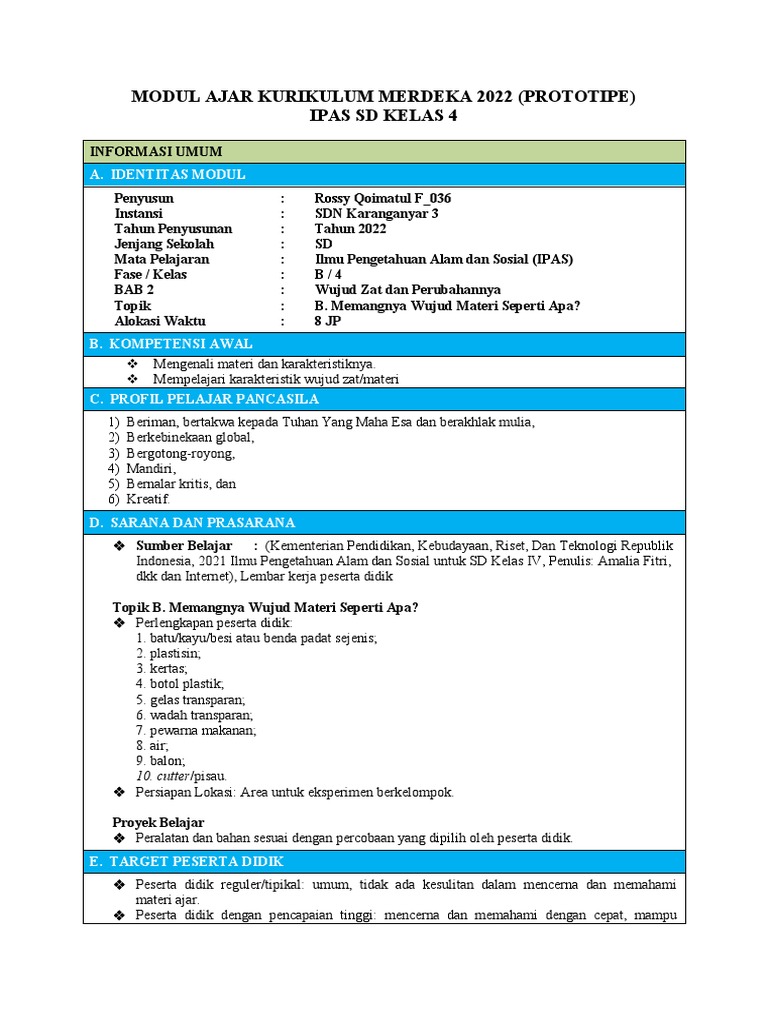 Revisi - RPP Kumer Kelas 4 Ipas Bab 2 | PDF