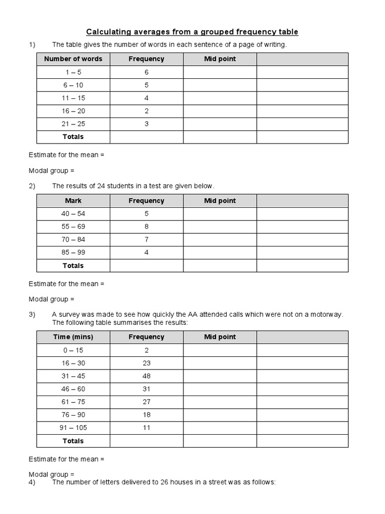 Mean Grouped Data Complete On Sheet INC Answers | PDF