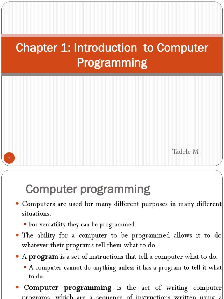 Chapter 1-Introduction To Computer Programming | PDF | Programming | Computer Program