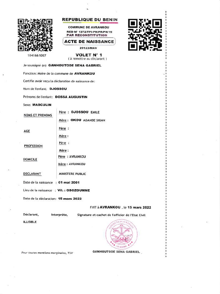 Acte de Naissance | PDF