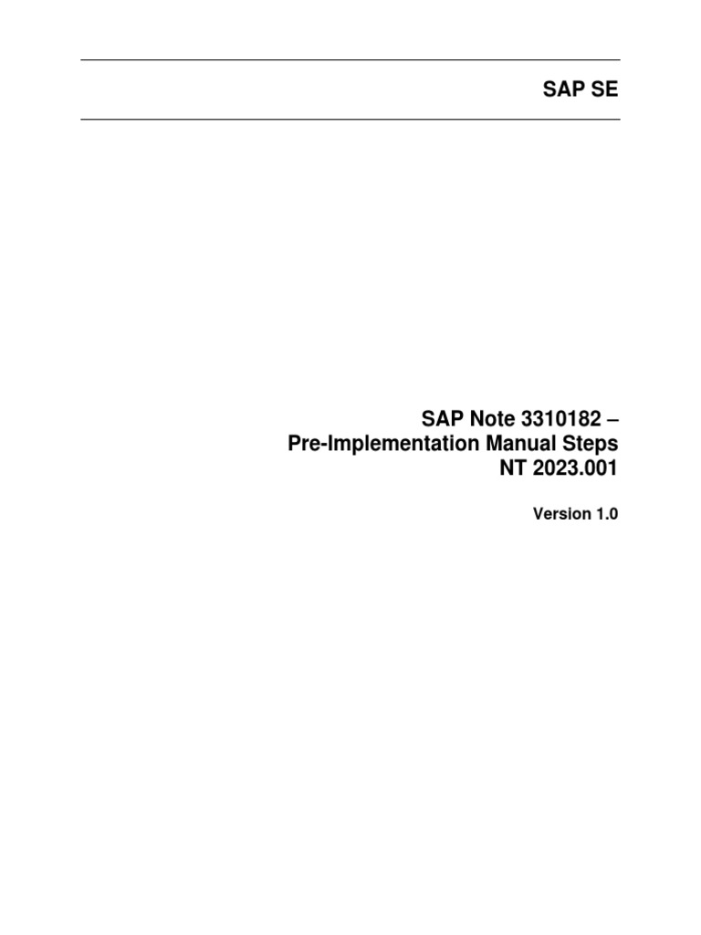 Pre-Implementation Steps For SAP Note 3310182 | PDF