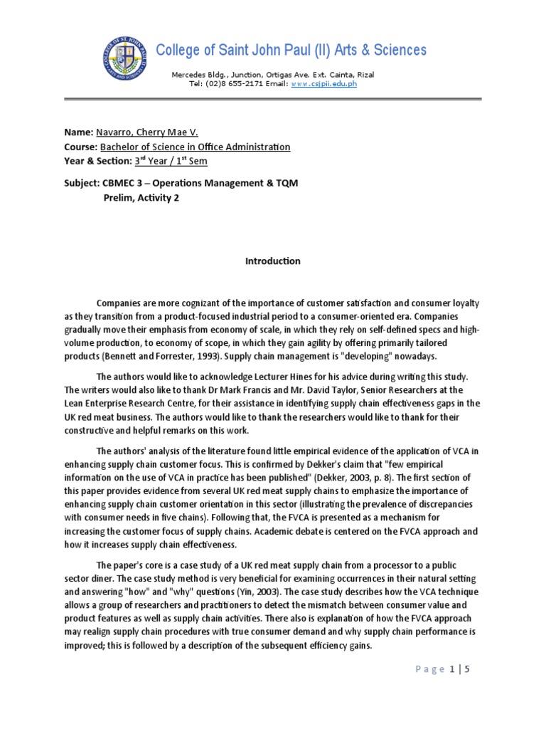 CBMEC 3 - Activity 2 Prelim | PDF | Supply Chain | Value Chain