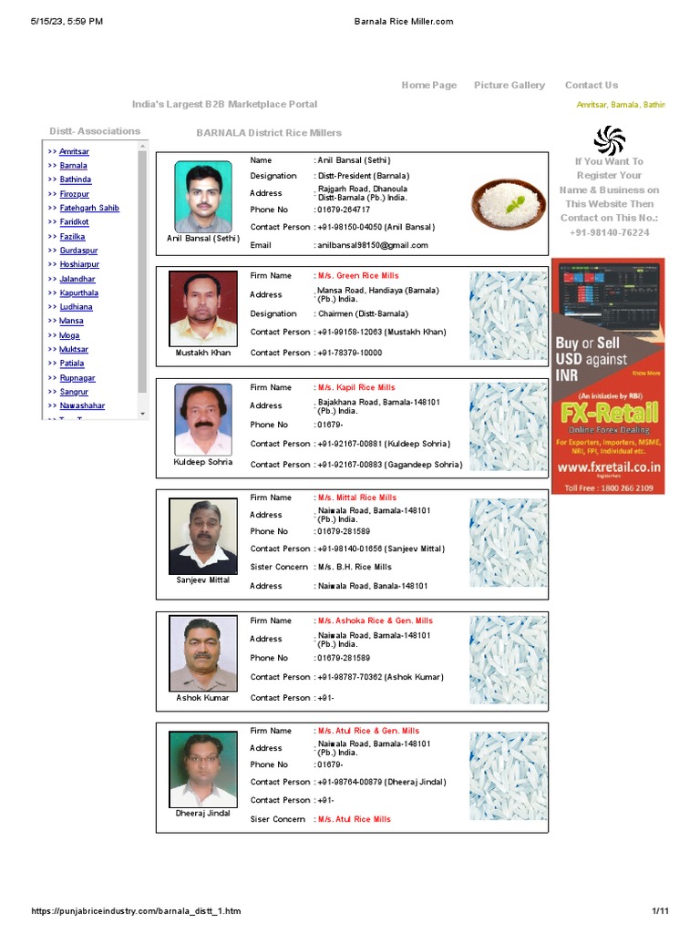 Barnala District Rice Mills Directory | PDF