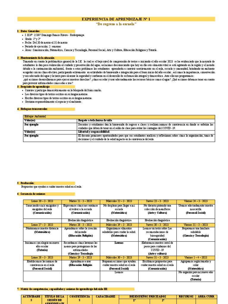 Experiencia N 1 1er 2do Grado 1 Eli Pdf Longitud Lápiz