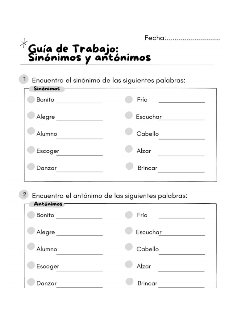 Guía Sinónimos y Antónimos | PDF