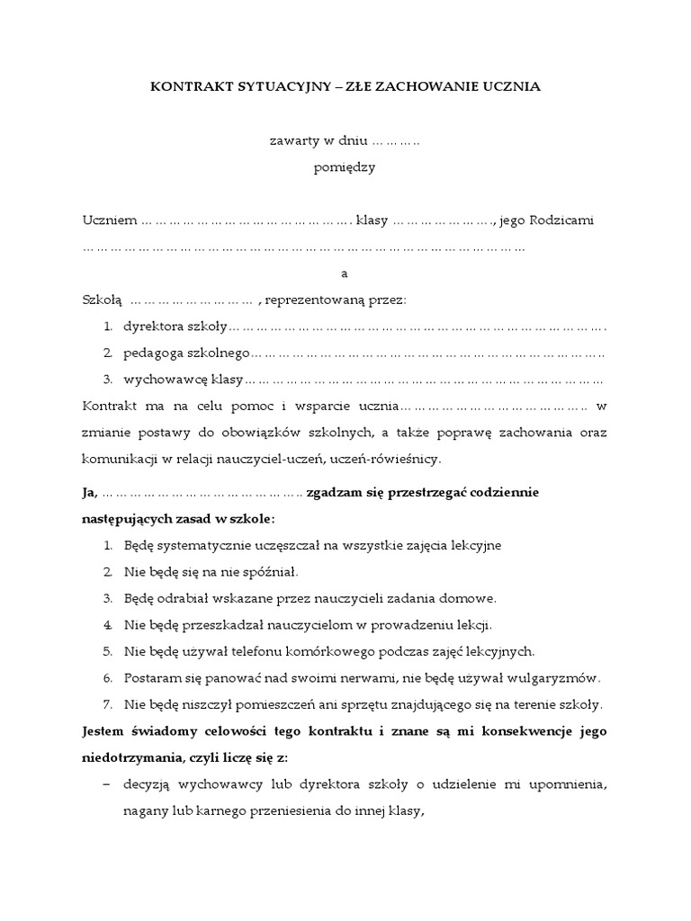 Kontrakt - Zle Zachowanie Ucznia | PDF