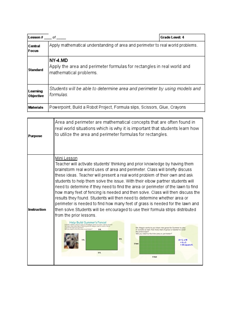 Area and Perimeter in Real Life Projects | PDF | Area | Teachers