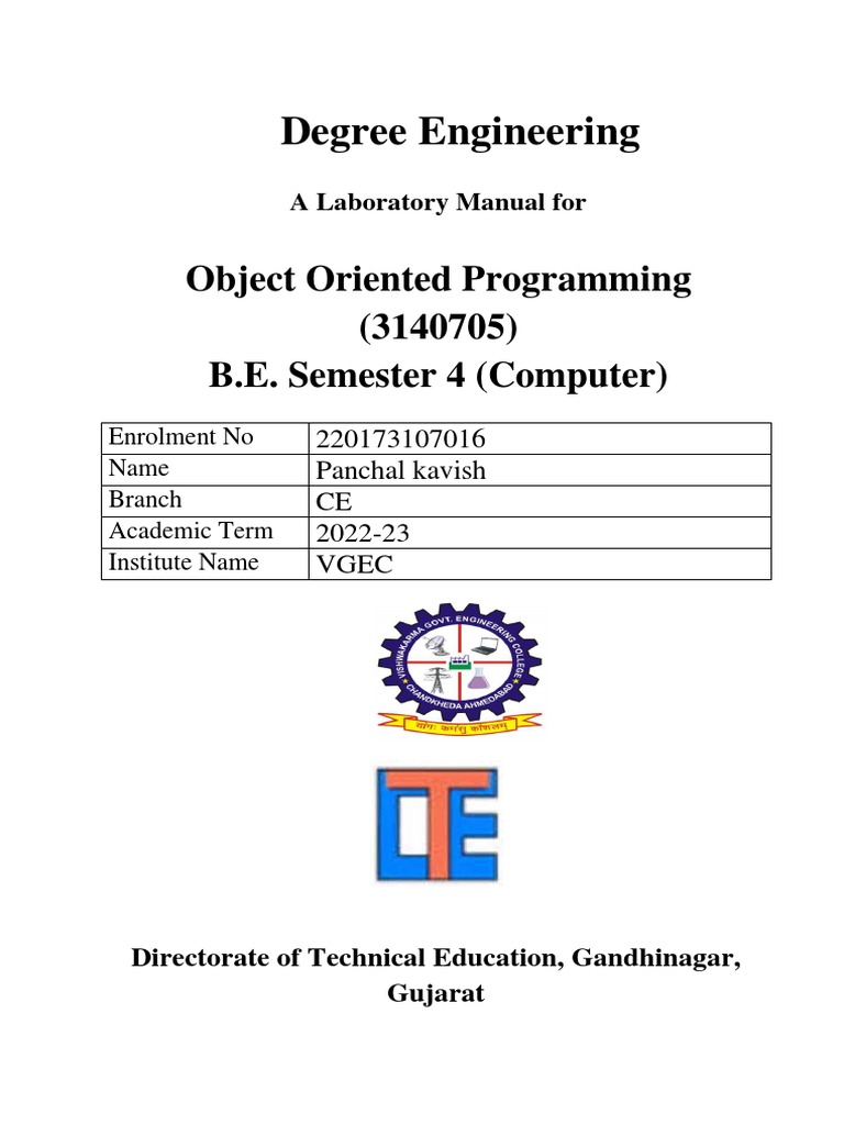 Oop Manual 220173107016 Pdf Method Computer Programming Class Computer Programming