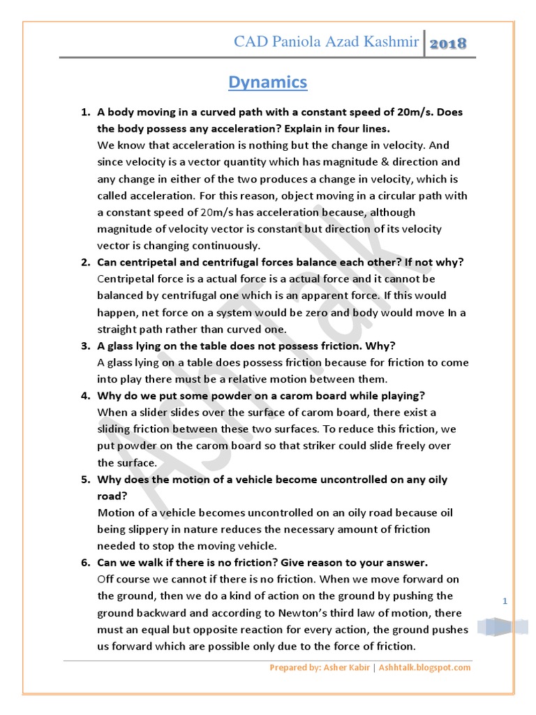 Physics Notes AJk 9th Class Chap3 | PDF | Acceleration | Force