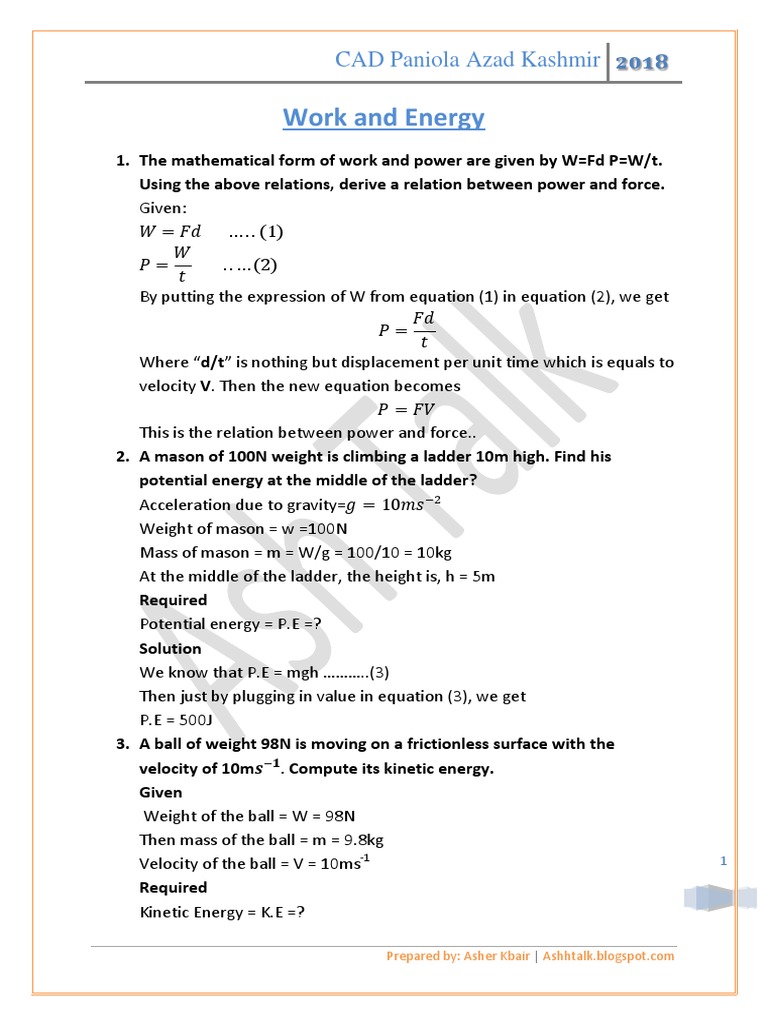 Physics Notes AJk 9th Class Chap6 | PDF | Kinetic Energy | Potential Energy
