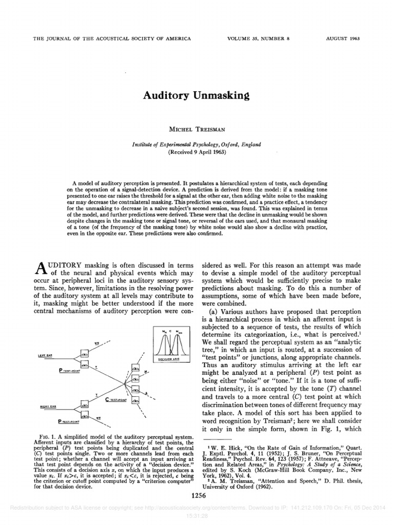 Treisman 1963 | PDF | Perception | Subjective Experience