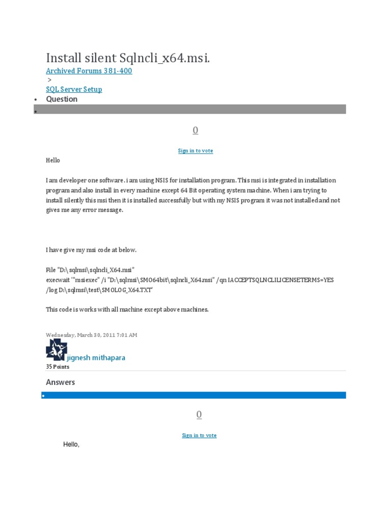 Install Silent Sqlncli - x64 | PDF | Computers