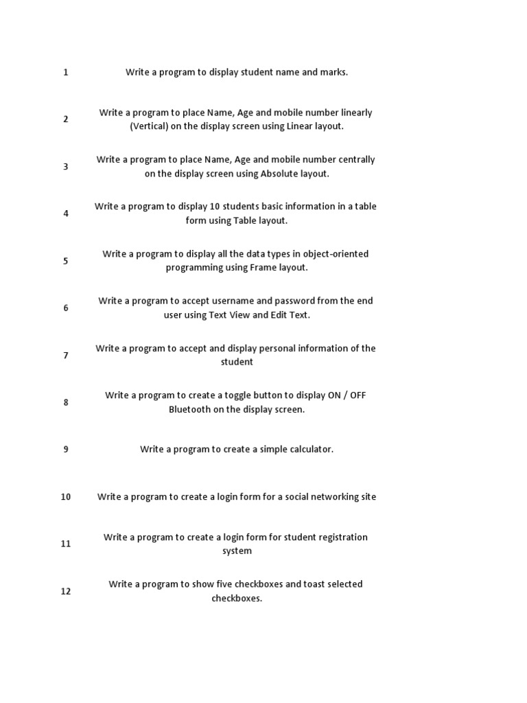 Android Programming Tasks Overview | PDF