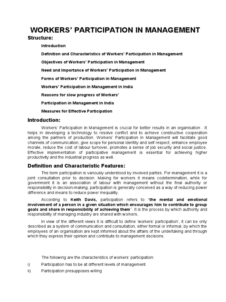 Workers' Participation in Management | PDF | Employment | Collective ...