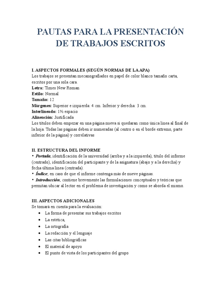 Pautas para La Presentacion de Trabajos Escritos | PDF | Clásicos | Ficción general