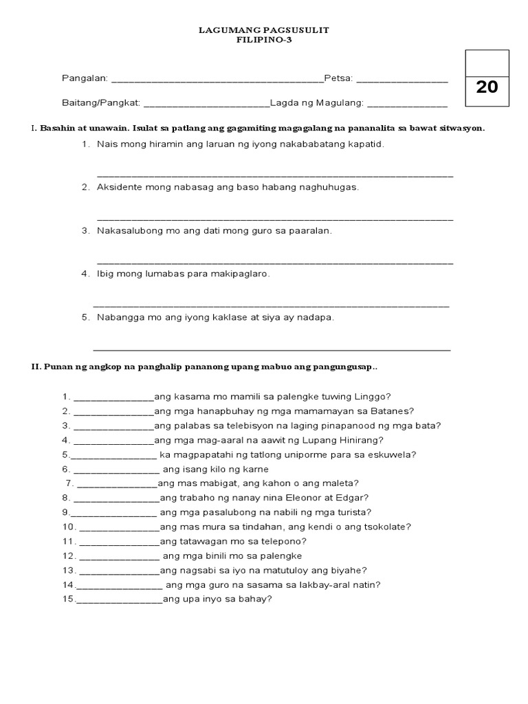 Filipino Quiz w1-2 | PDF