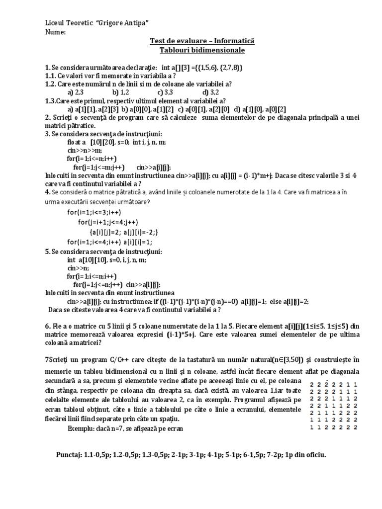Test Matrici | PDF