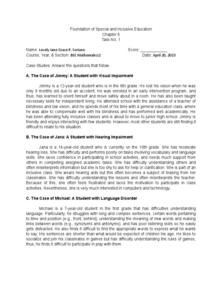 Chapter 6 Task No. 1 | PDF | Learning | Autism Spectrum