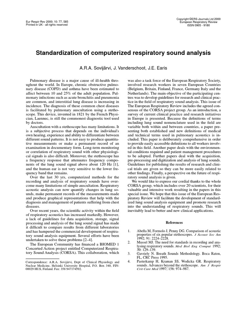 Standardization of Lung Sound Analysis | PDF