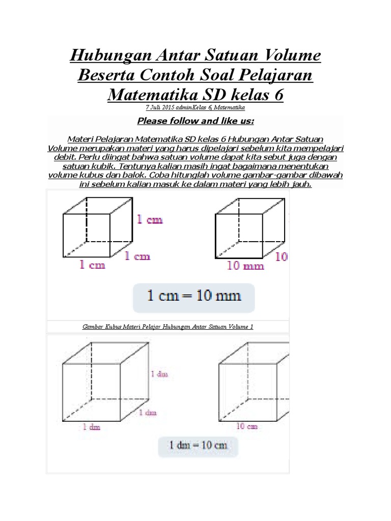 Contoh Soal Satuan Volume Kelas 6 | PDF | Metode & Bahan Ajar