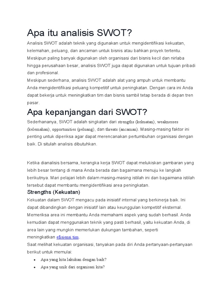 Apa Itu Analisis SWOT | PDF