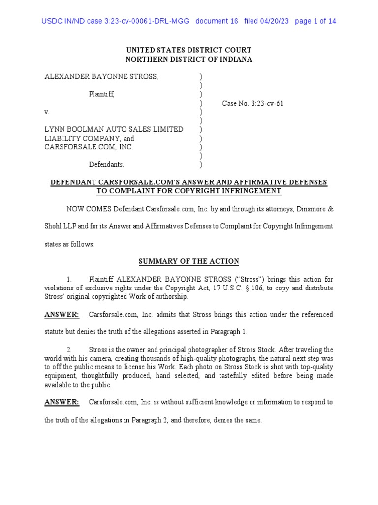 Answer | Download Free PDF | Affirmative Defense | Copyright