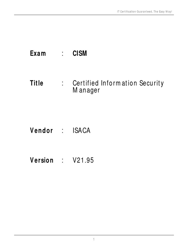 Cism V21.95 | Download Free PDF | Information Security | Security