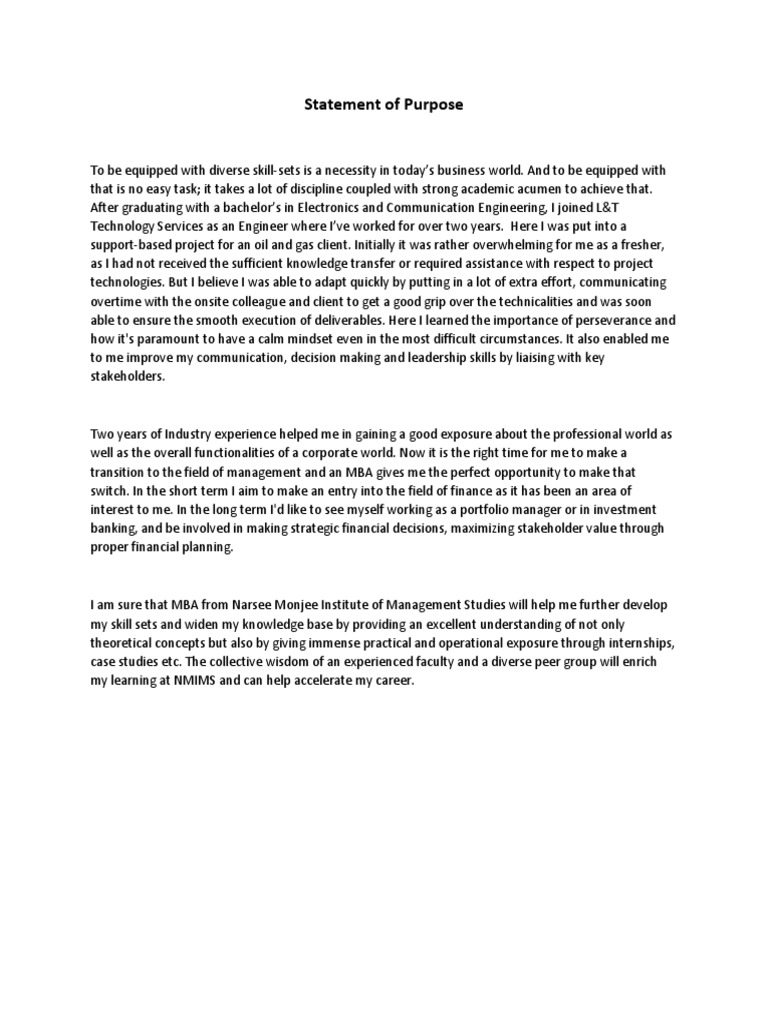 Sop Nmims Arun Antony | PDF