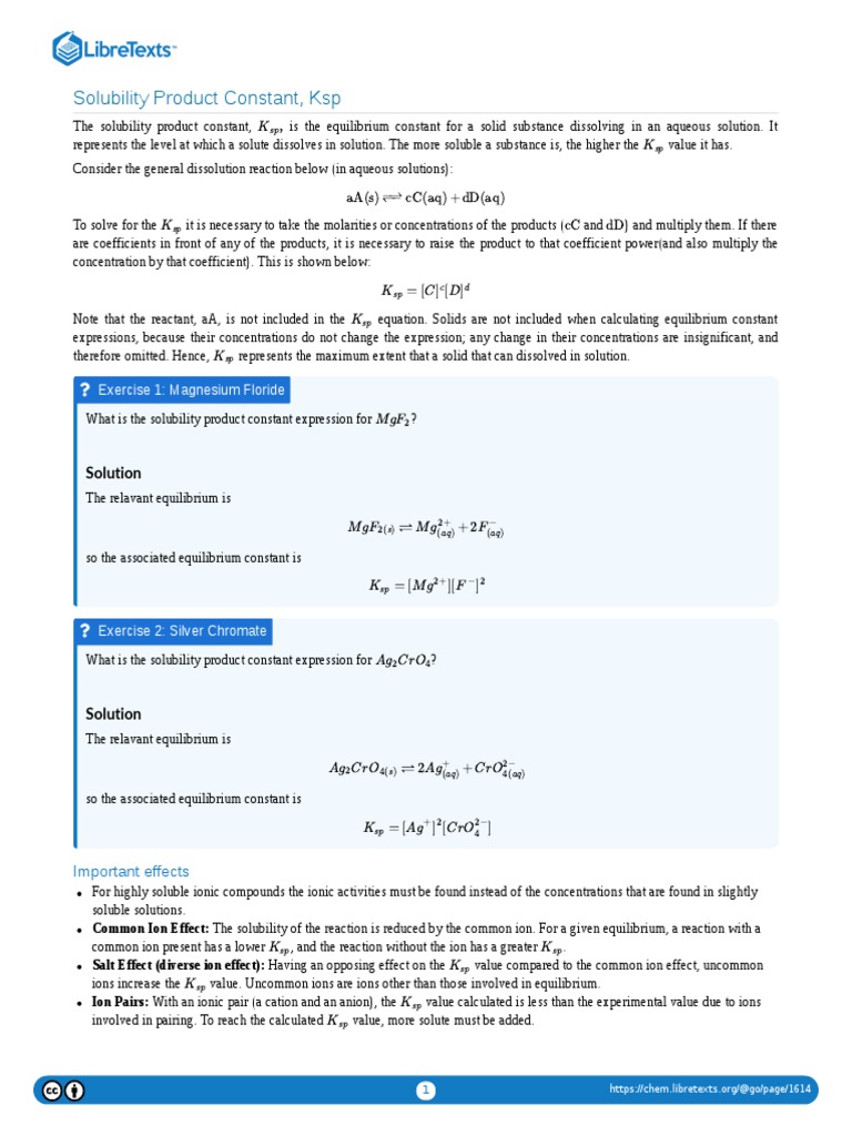 Solubility Product Constant, KSP | PDF | Solubility | Ion