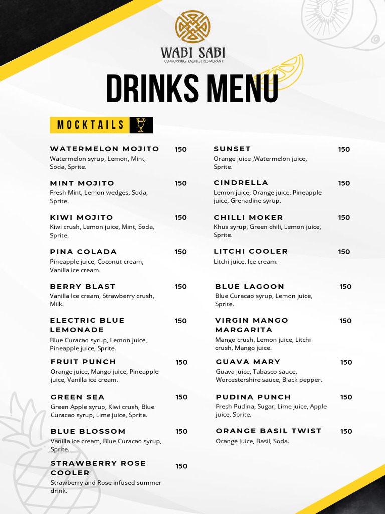 Indian Mocktail Menu with Prices | PDF | Juice | Diet & Nutrition