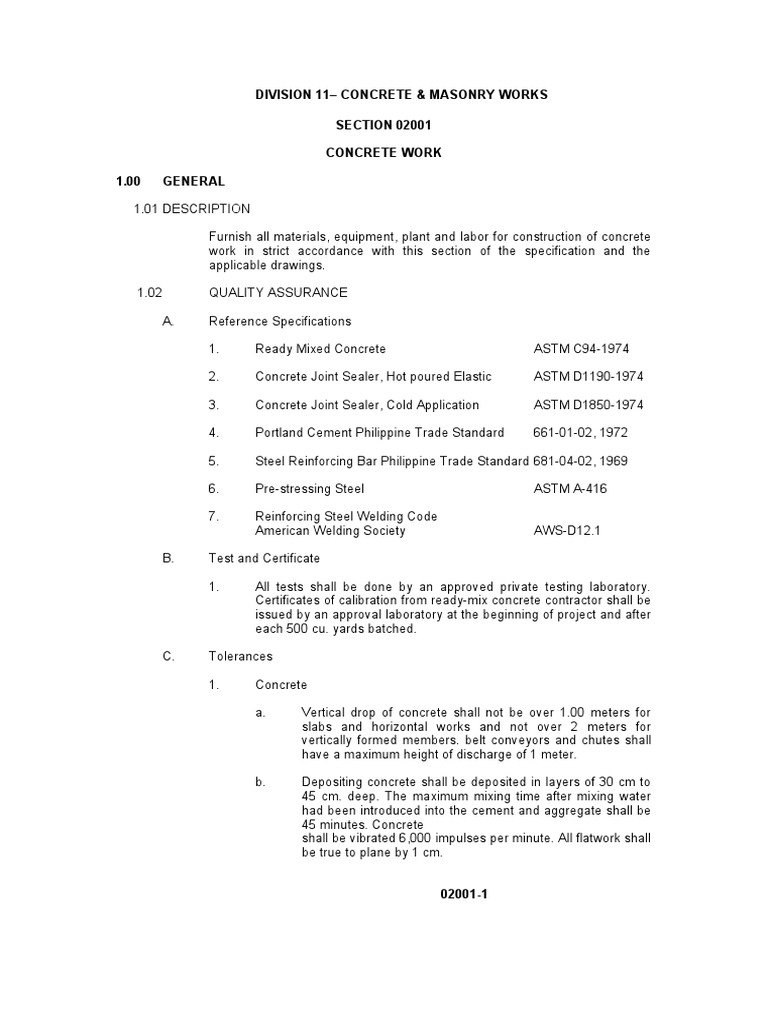 Concrete Division 3 Specifications | PDF | Concrete | Masonry